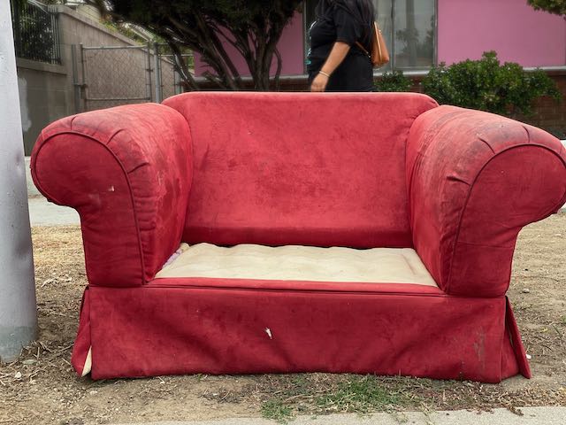 Street Couches: Red-Orange Couch Sans Cushion (2023)