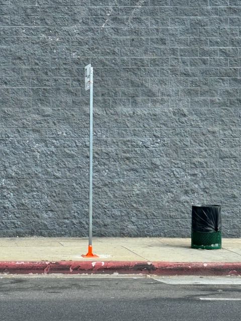 Street Photography: Bus Stop with Trash Can, LA, 2024